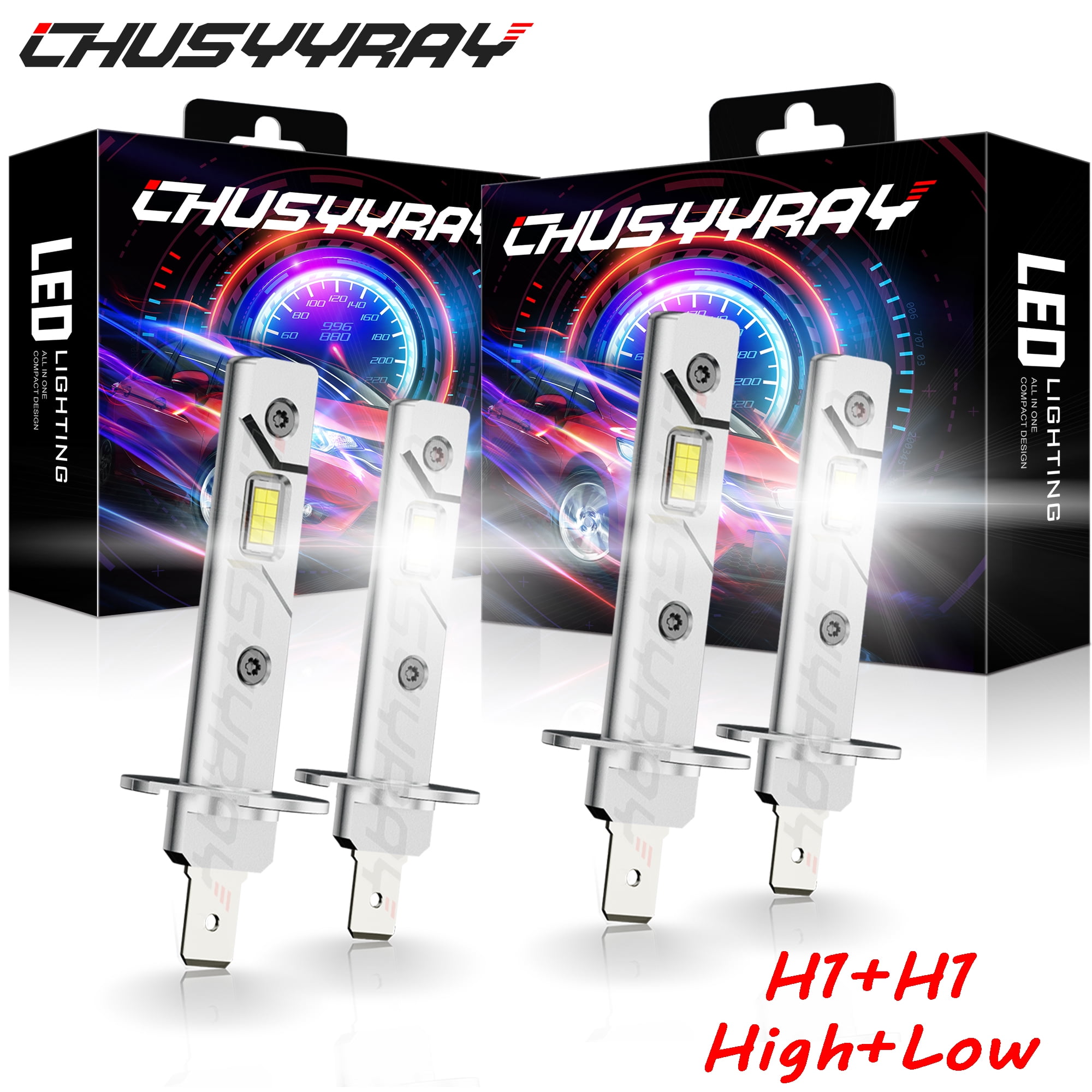 4x H1 LED Headlight Bulbs Conversion Kit High Low Beam Super Bright 6500K White 8000LM - Walmart.com