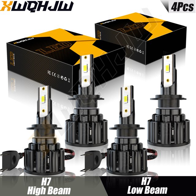 4x H7 LED Headlight Bulb 6000K Super Bright H7 Headlight Hi/Lo Beam ...