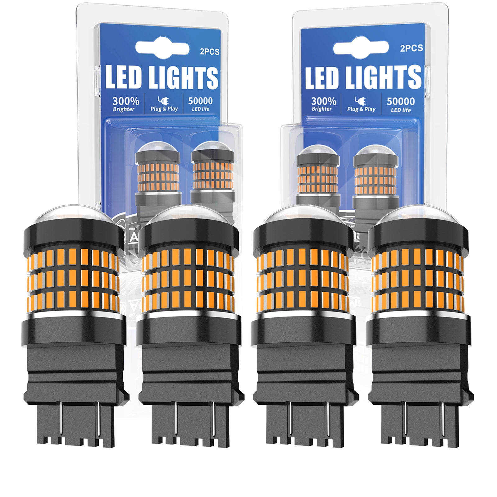 4x Kits 8000LM Combo 3157 Yellow 3000k Led Turn Signal Lights Bulbs ...
