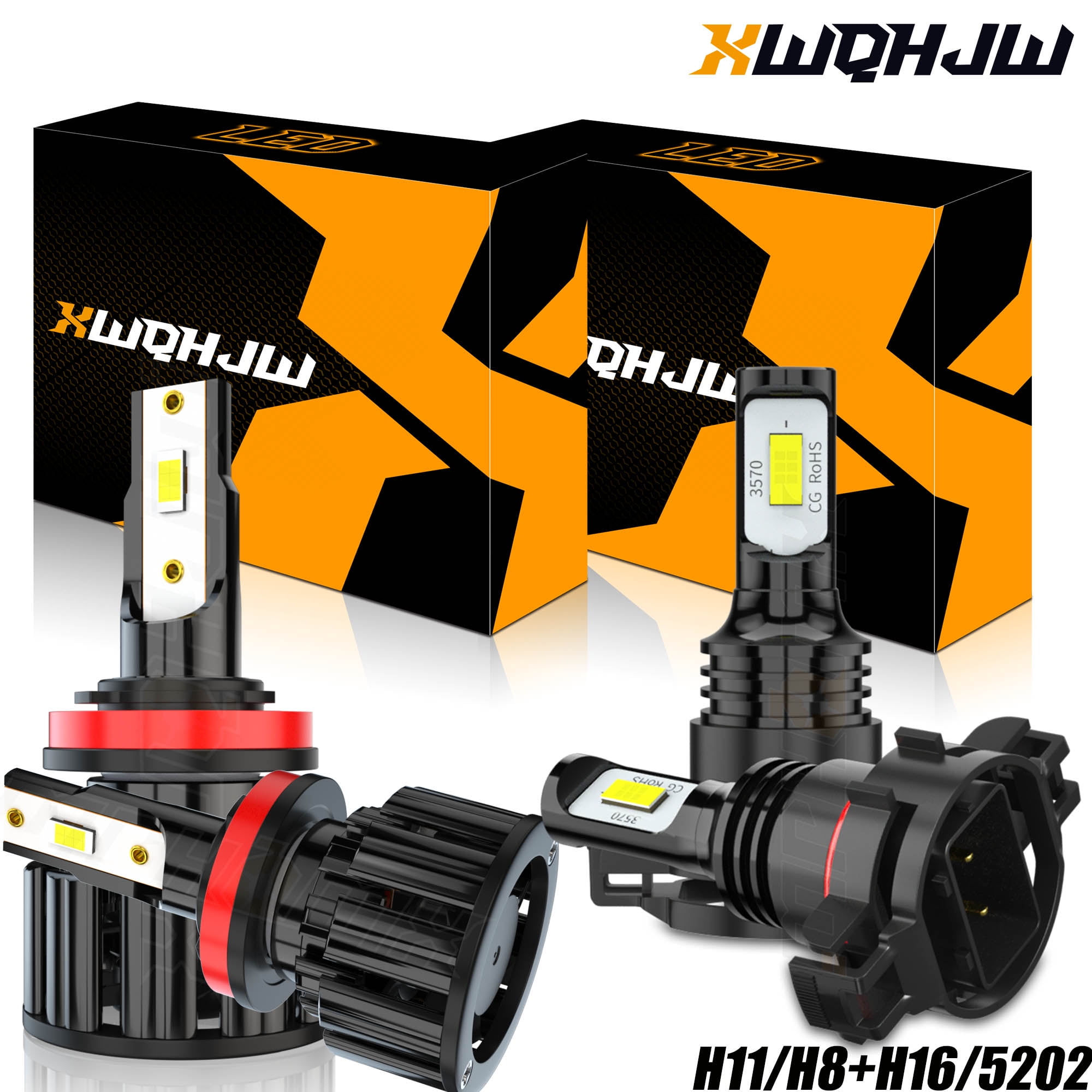 4x LED Bulb High H11/H8 Power Cool White+H16 Fog Bulbs DRL Replacement ...