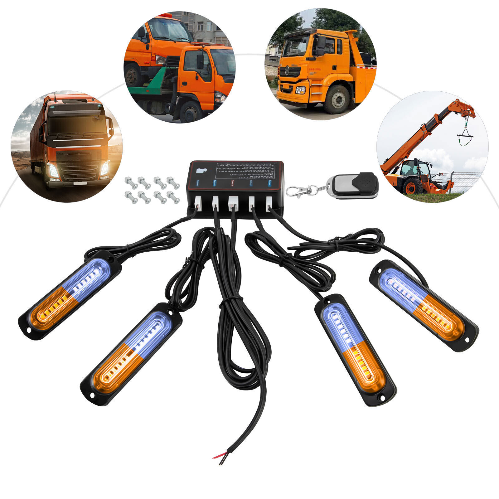 4x LED Flashing Light Amber White Emergency Warning Strobe Light with ...