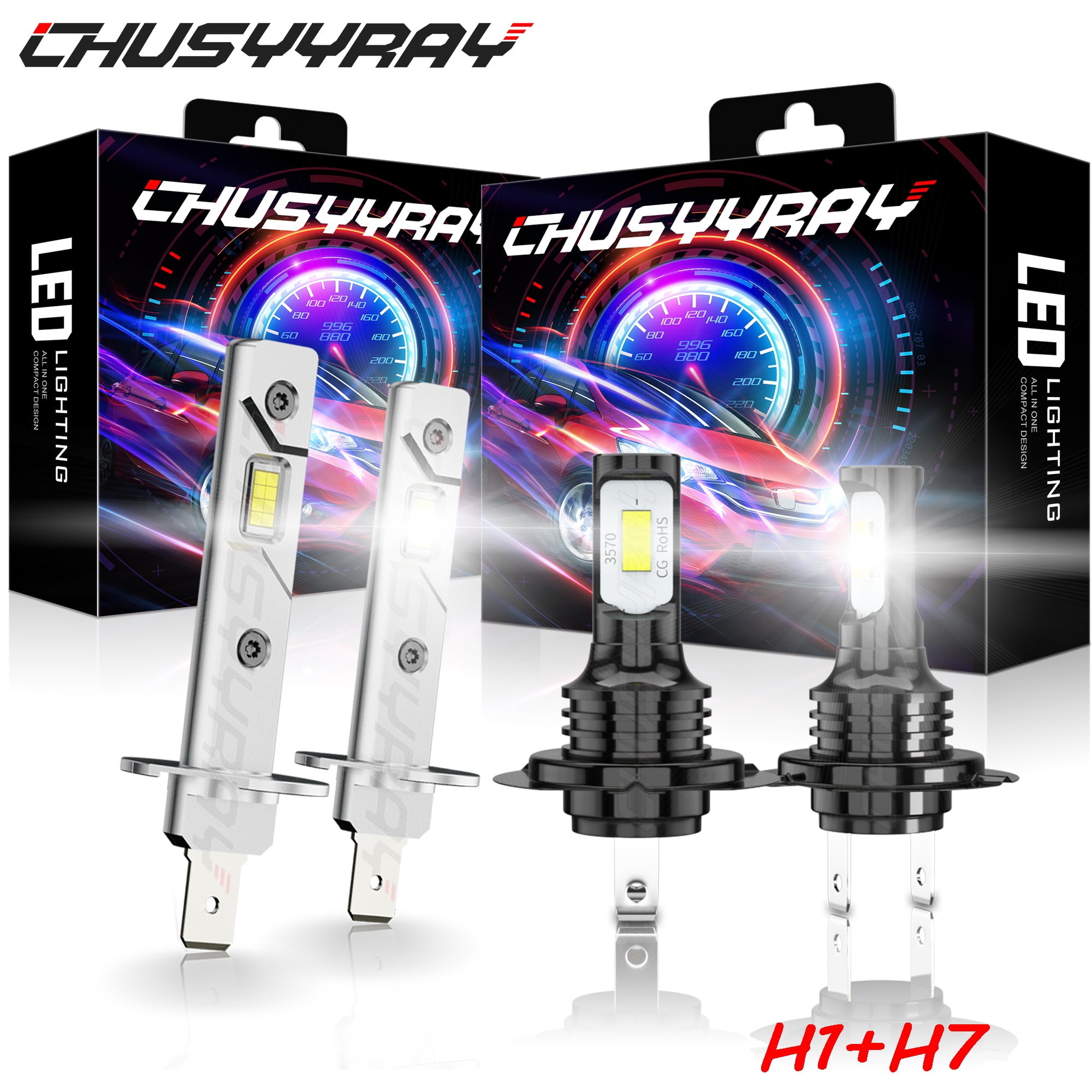 4x LED Headlights H1 H7 High/Low Beam Bulbs Kit 6000K For 2004 2005 ...