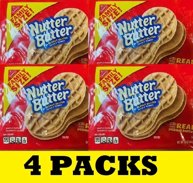 4x Nabisco Nutter Butter Family Size Peanut Butter Sandwich Cookies ...