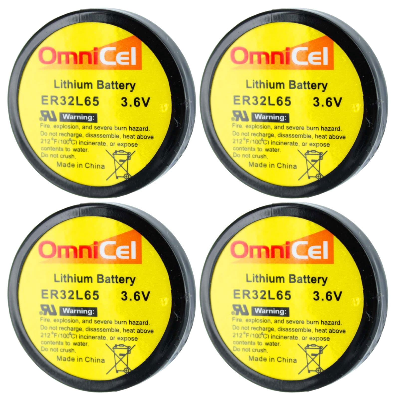 4x OmniCel ER32L65 3.6V 1Ah Sz 1/10D Lithium Battery Nickel Pins ...