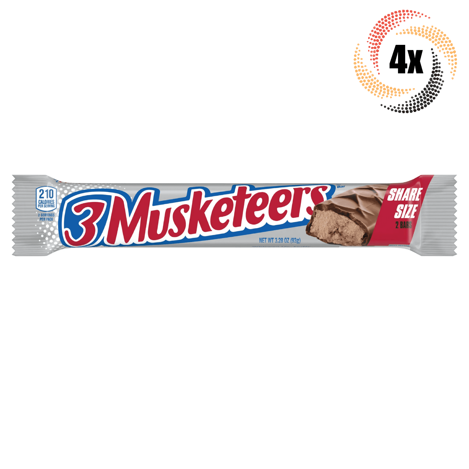 4x Packs 3 Musketeers King Size Chocolate Candy Bars | 3.28oz | 2 Bars ...