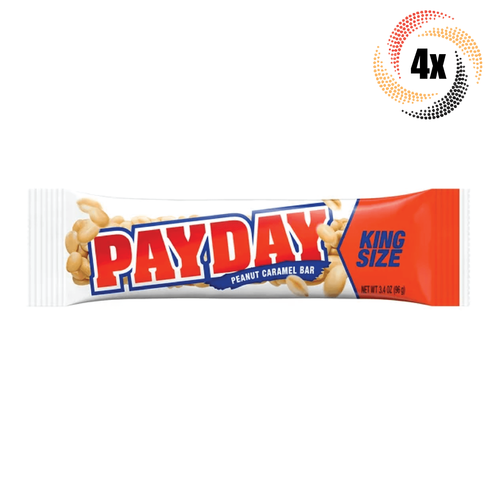 4x Packs Payday Peanut Caramel Candy Bars King Size 3.4oz ( Fast Free ...