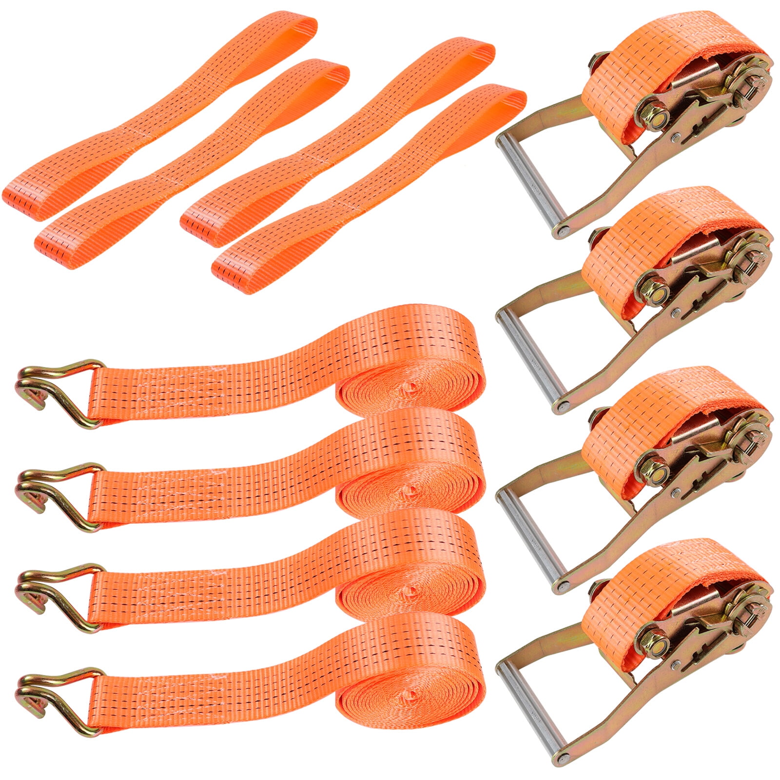 4x Ratchet Tie Down Straps 2" x 13 J-Hook Trailer Car Tire Wheel Link ...