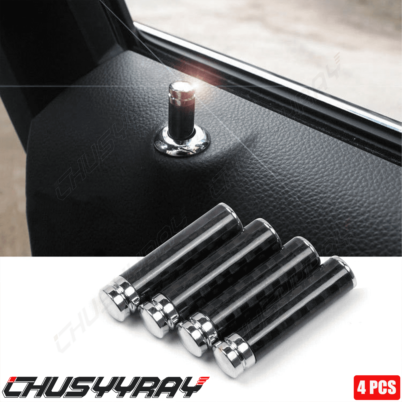 4x Real Carbon Fiber Auto Car SUV Interior Door Lock Knob Pin Handles ...