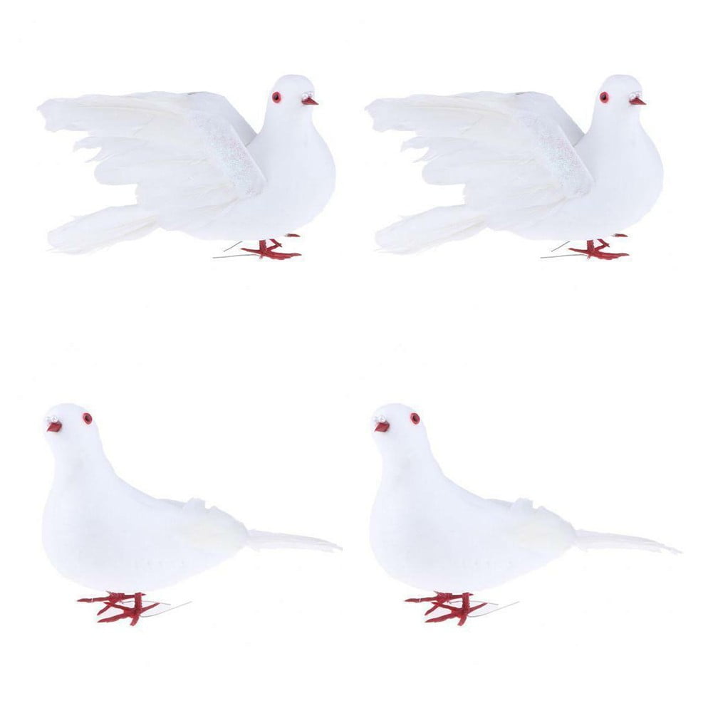 4x Realistic Lifelike Artificial Plastic Flying Doves Birds Decorative ...