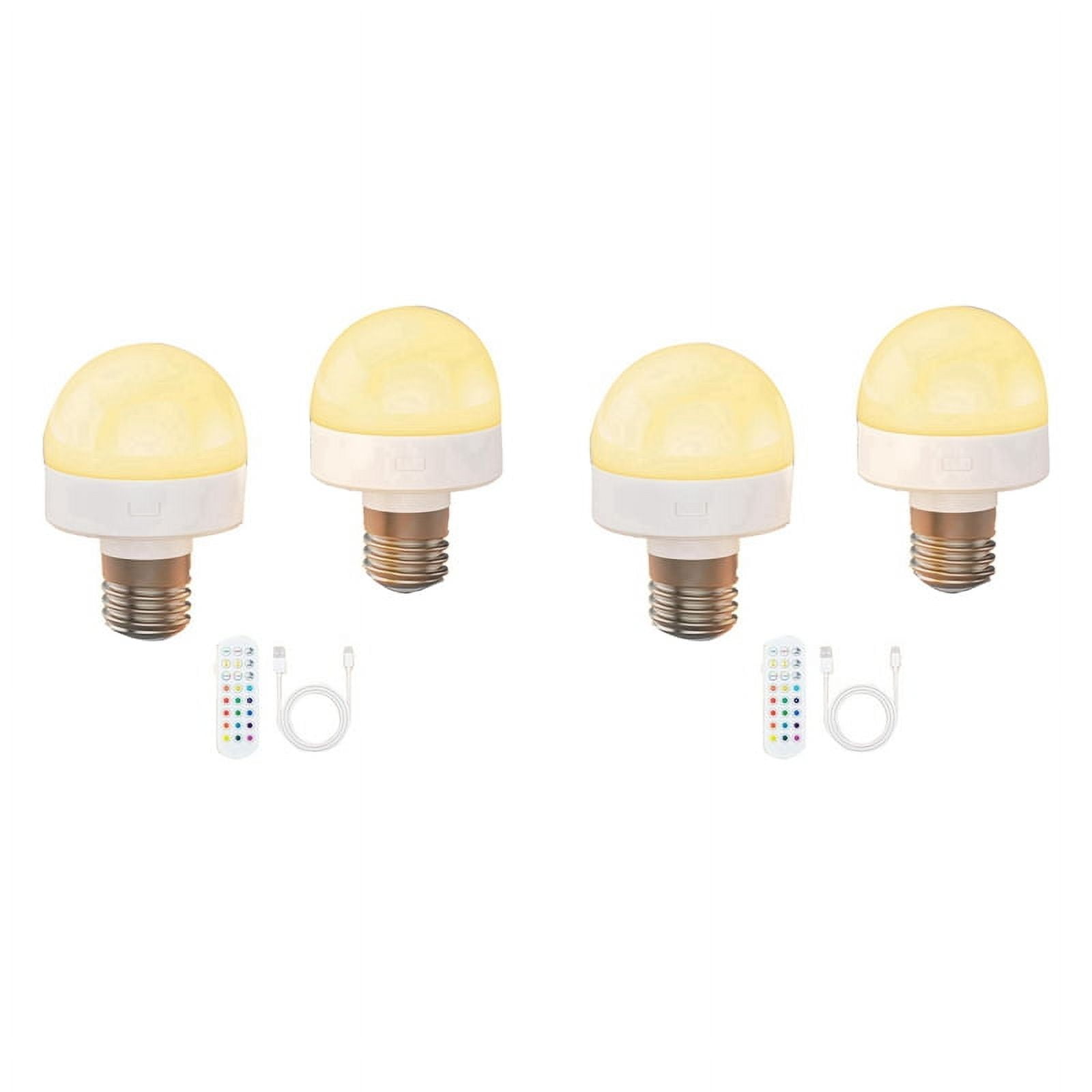 4x Rechargeable Light Bulbs with Remote - E26 Battery Operated Bulb for ...