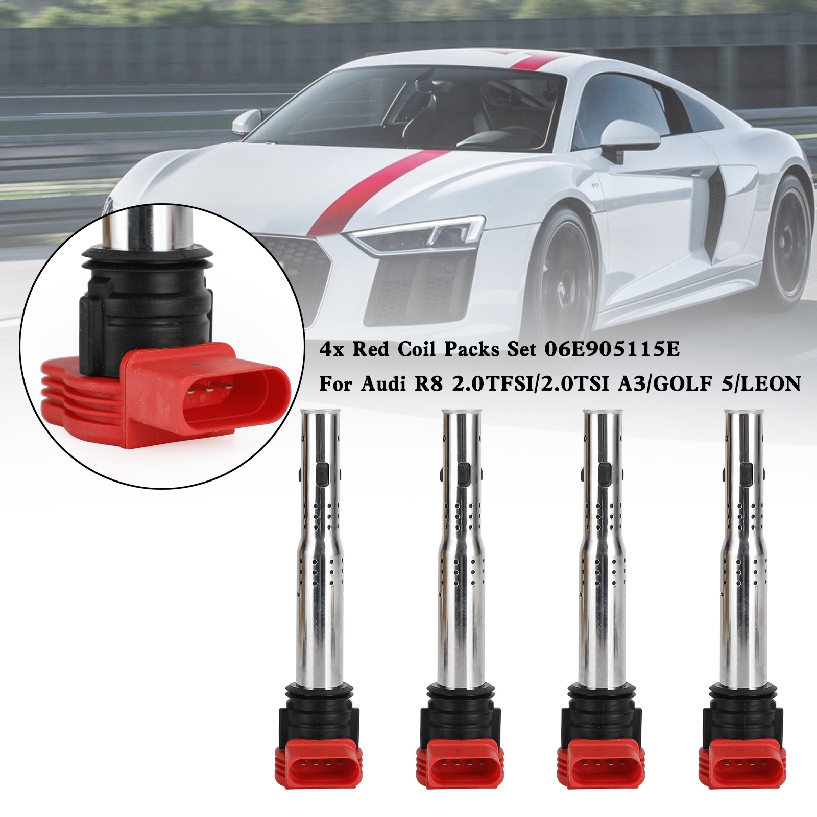 4x Red Coil Packs Set 06E905115E For Audi R8 2.0TFSI/2.0TSI A3/GOLF 5 ...