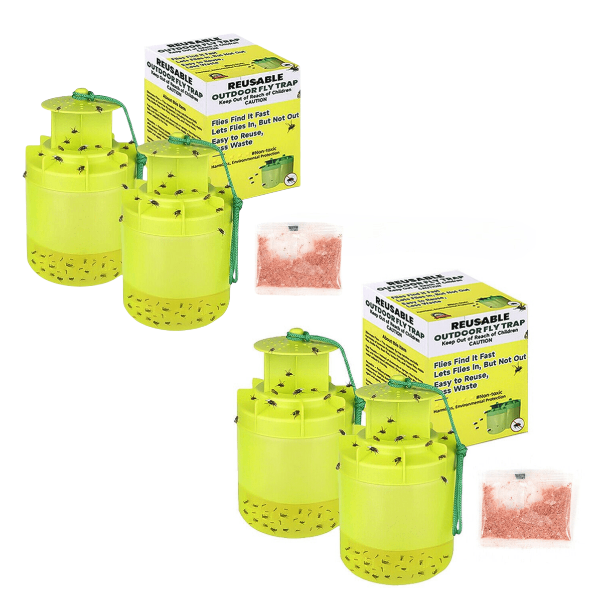 4x Reusable Fly Traps Outdoor, Effective Fly Catcher Non-Toxic Fly ...