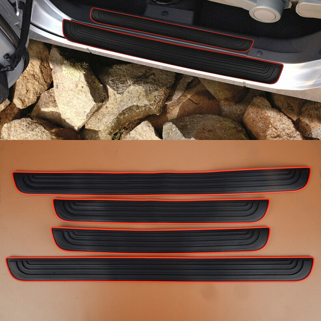 4x Rubber Car Door Step Plate Sill Scuff Cover Decal Sticker Protector ...