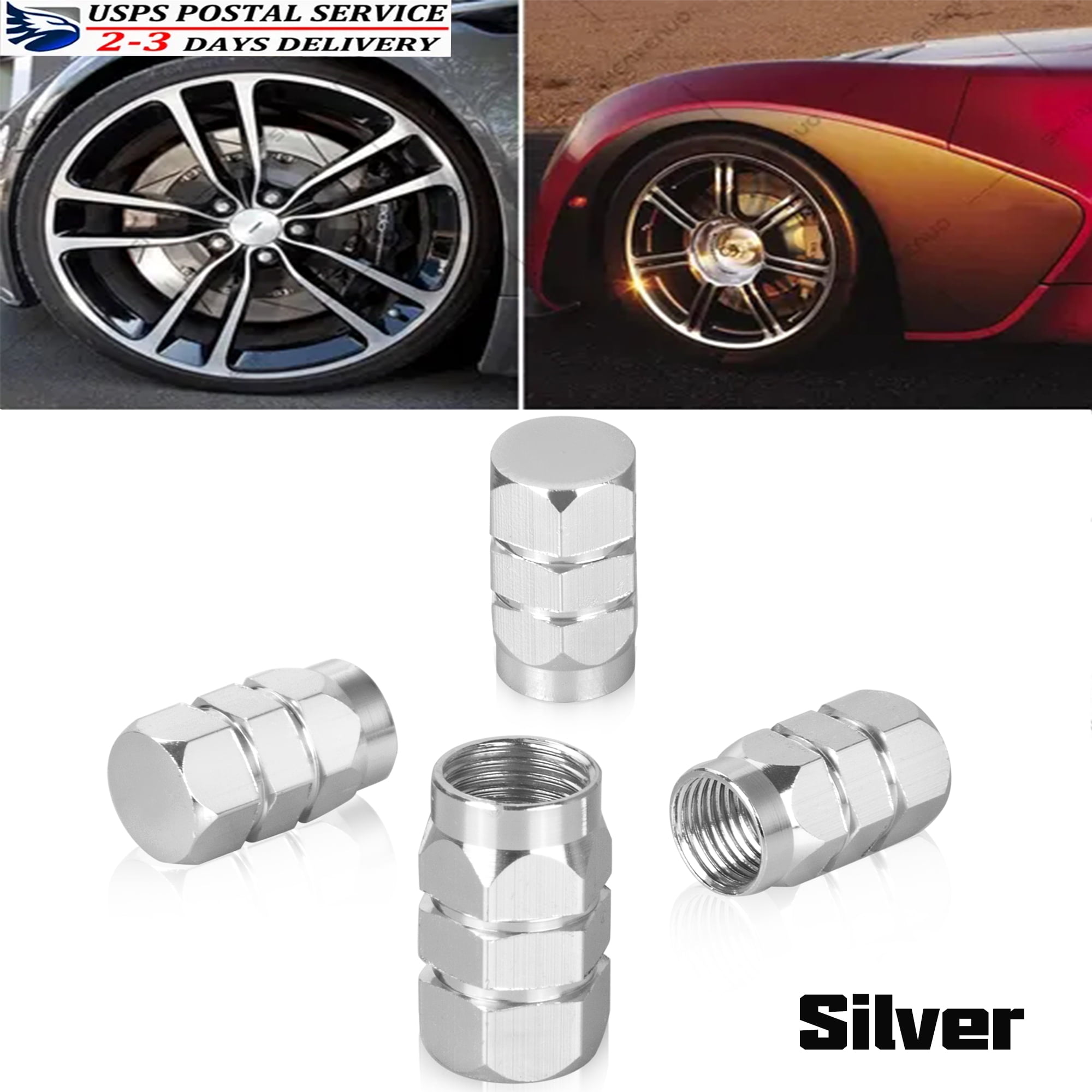 4PCS Silver Aluminum Metal Wheel / Tire Valve Stem Car-Truck Air Caps ...