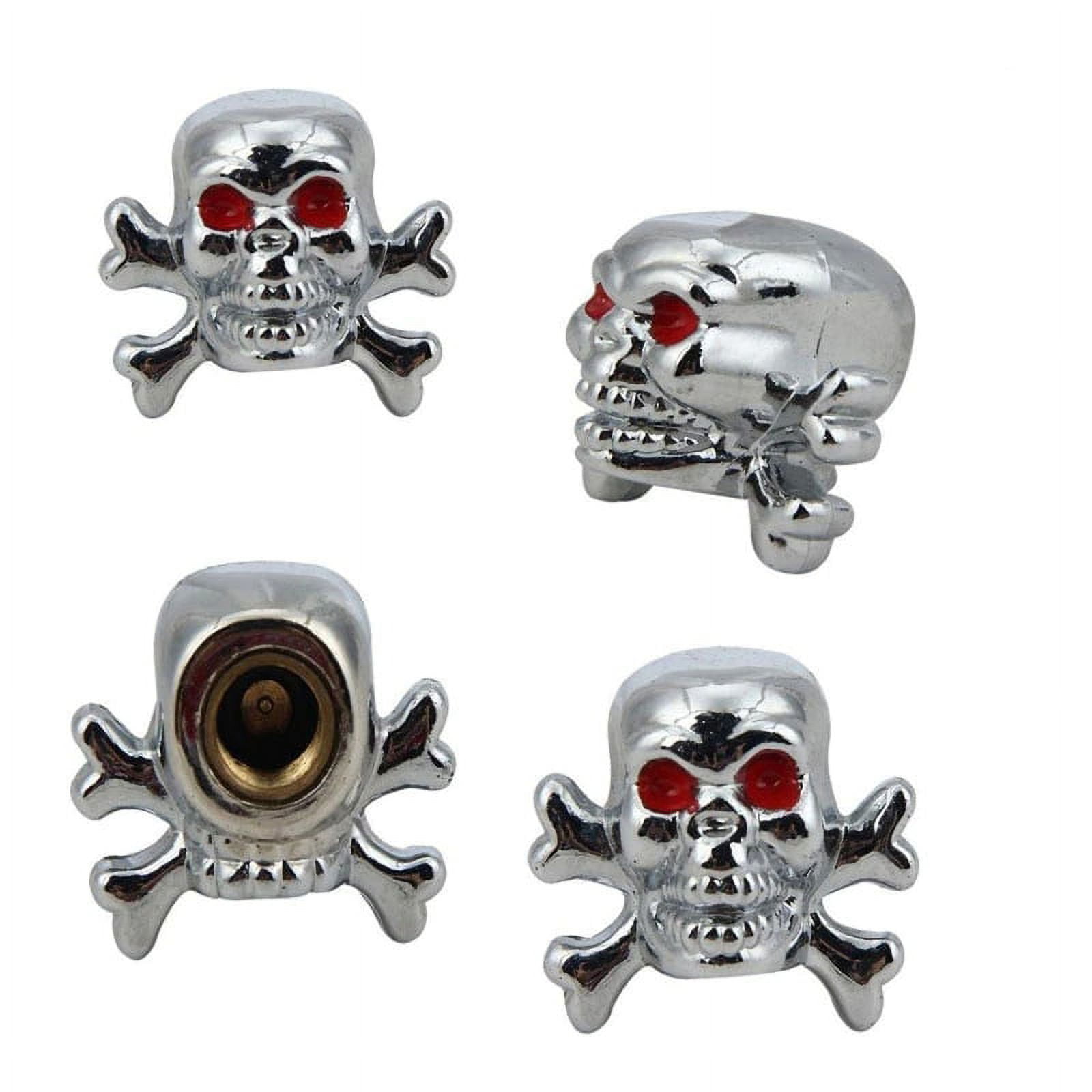 4x Skull Cross Bones Shape Silver Car/Truck Valve Stem Air Cap Covers ...