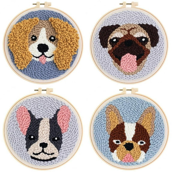 4x Stamped Punch Kits Yarn Rug Hoop Dog Embroidery DIY work - Walmart.com