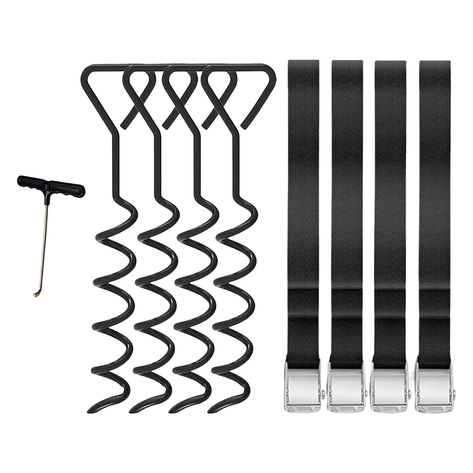 4x Trampoline Stakes Spiral Stakes with Tie Downs Heavy Duty Anchor for ...