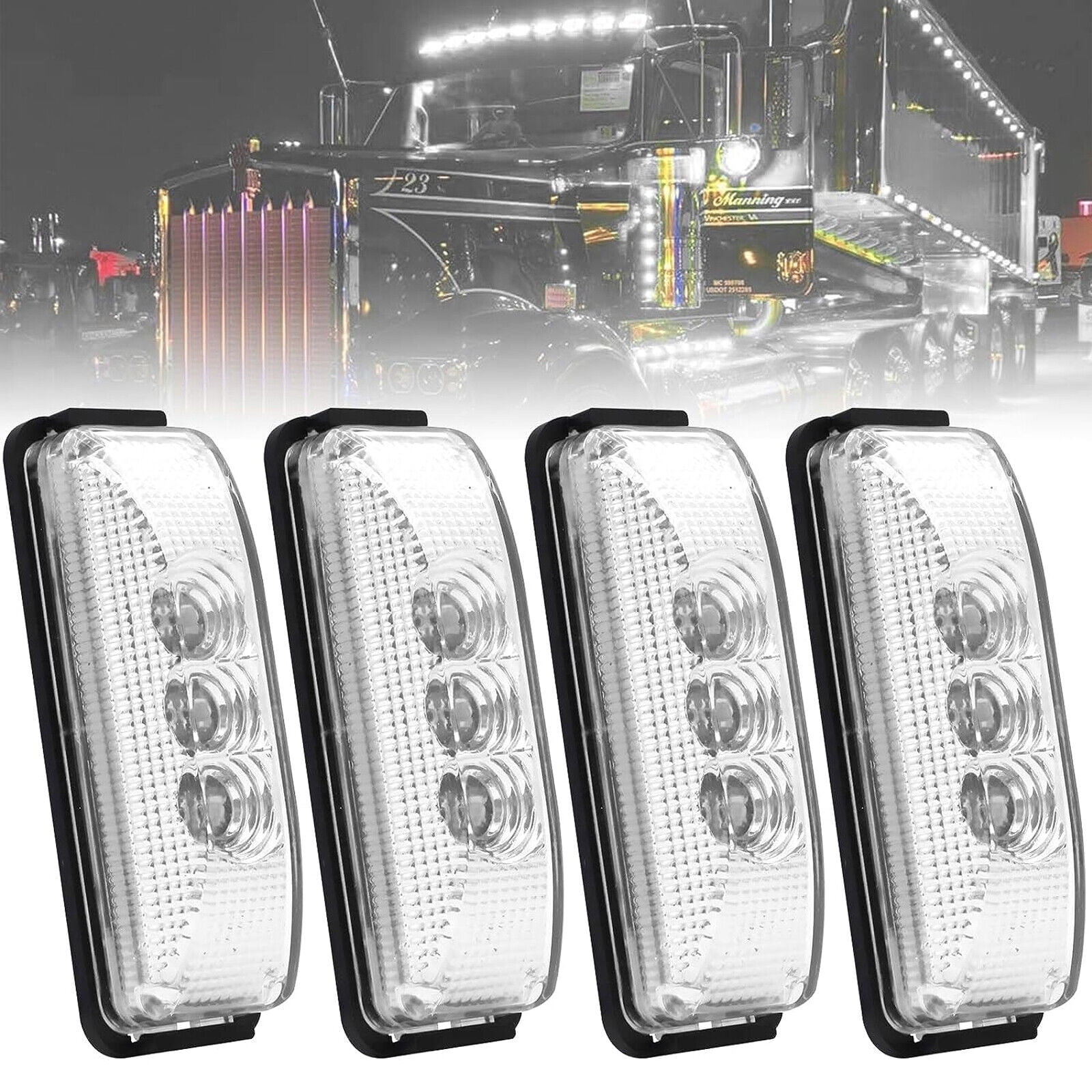 AUTOXBERT 4x White 4" Side Marker Light Truck Trailer Clearance Turn ...