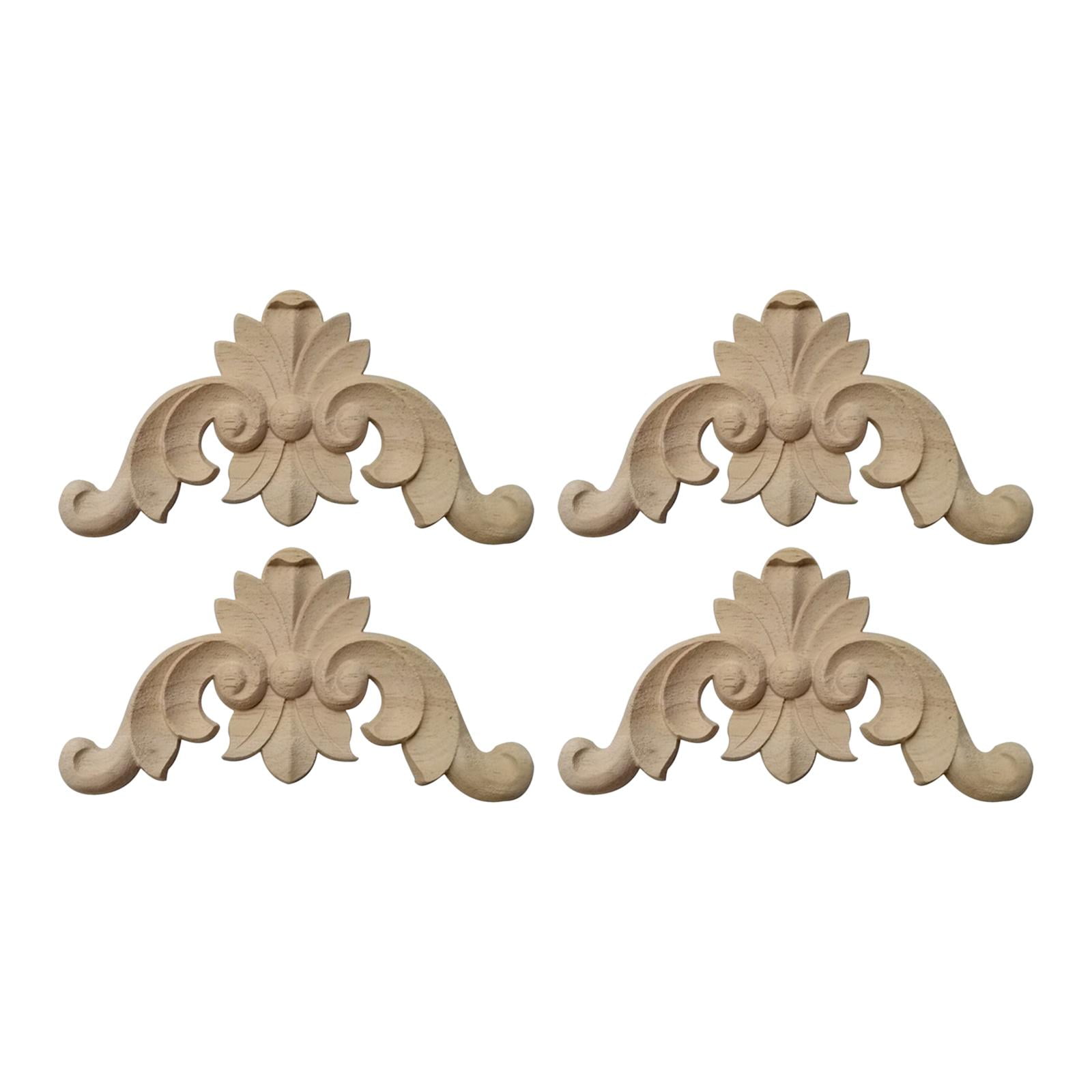 4x Wood Appliques and Onlays Corner Decals Frame Decorative Onlay ...