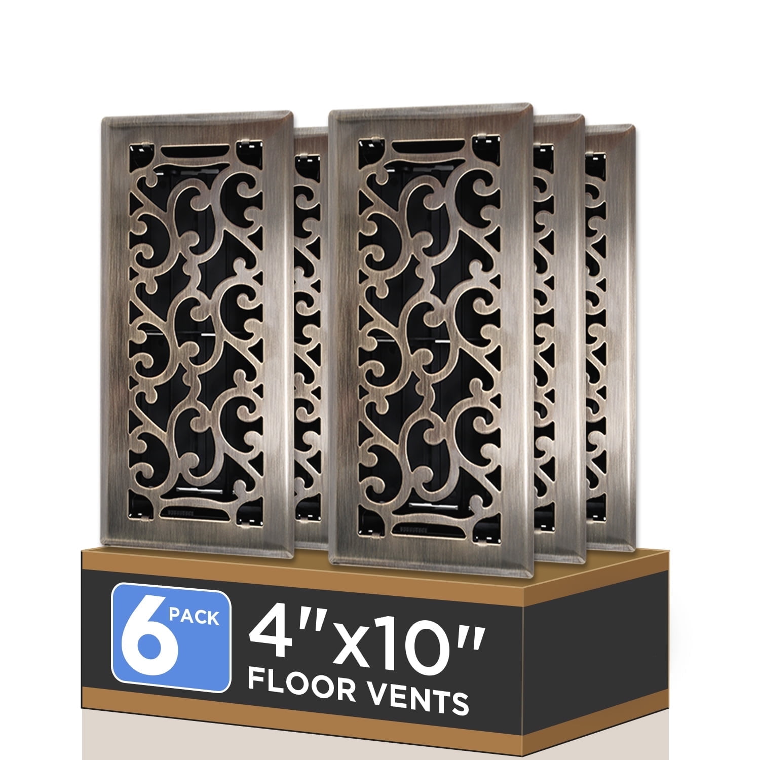 4x10 Inches 6 Pack Heavy Duty Walkable Floor Register - Easy Adjust Air ...