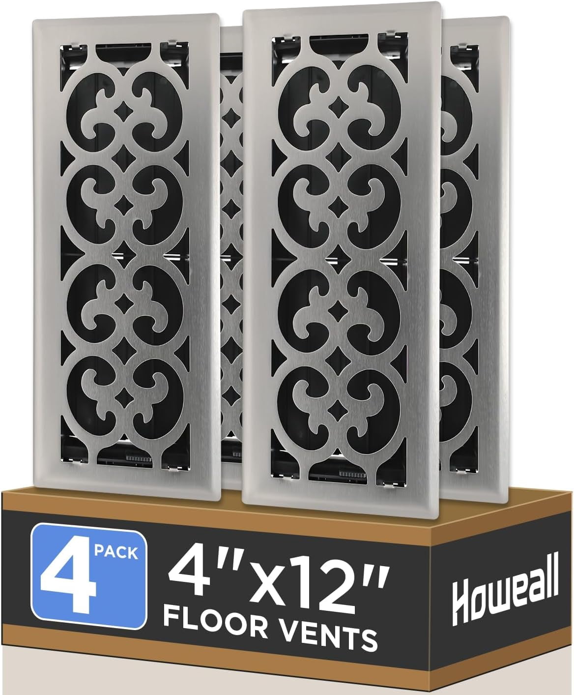 4x12 Inches 4 Pack Heavy Duty Walkable Floor Register - Easy Adjust Air ...