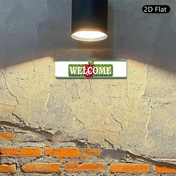 4x16 Inch Aluminum Wall Art, Welcome Sign with Red Apple and Polka Dot ...