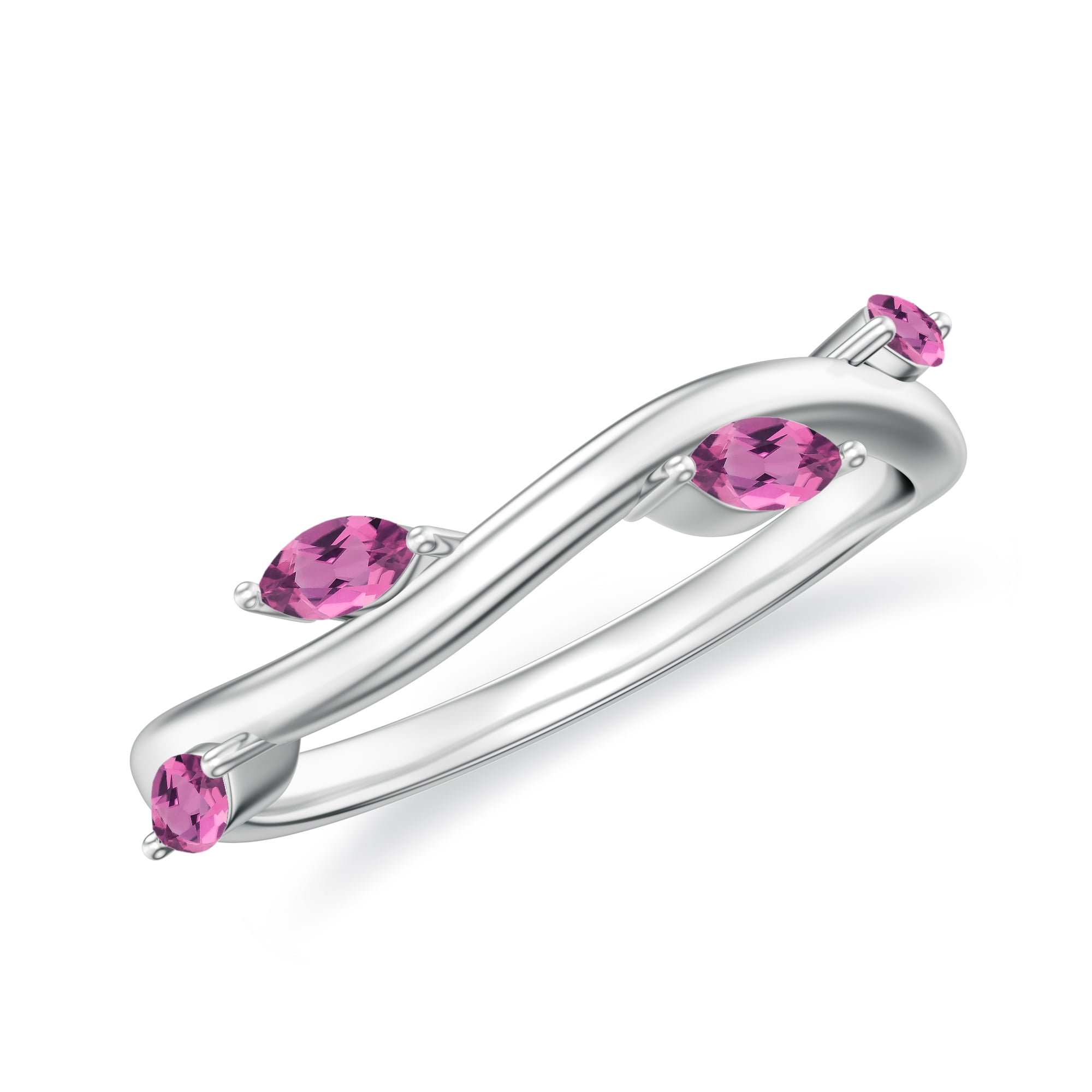 4x2mm Marquise Shaped Pink Tourmaline Leaf Eternity Band in 925 Sterling Silver/ White Gold ...