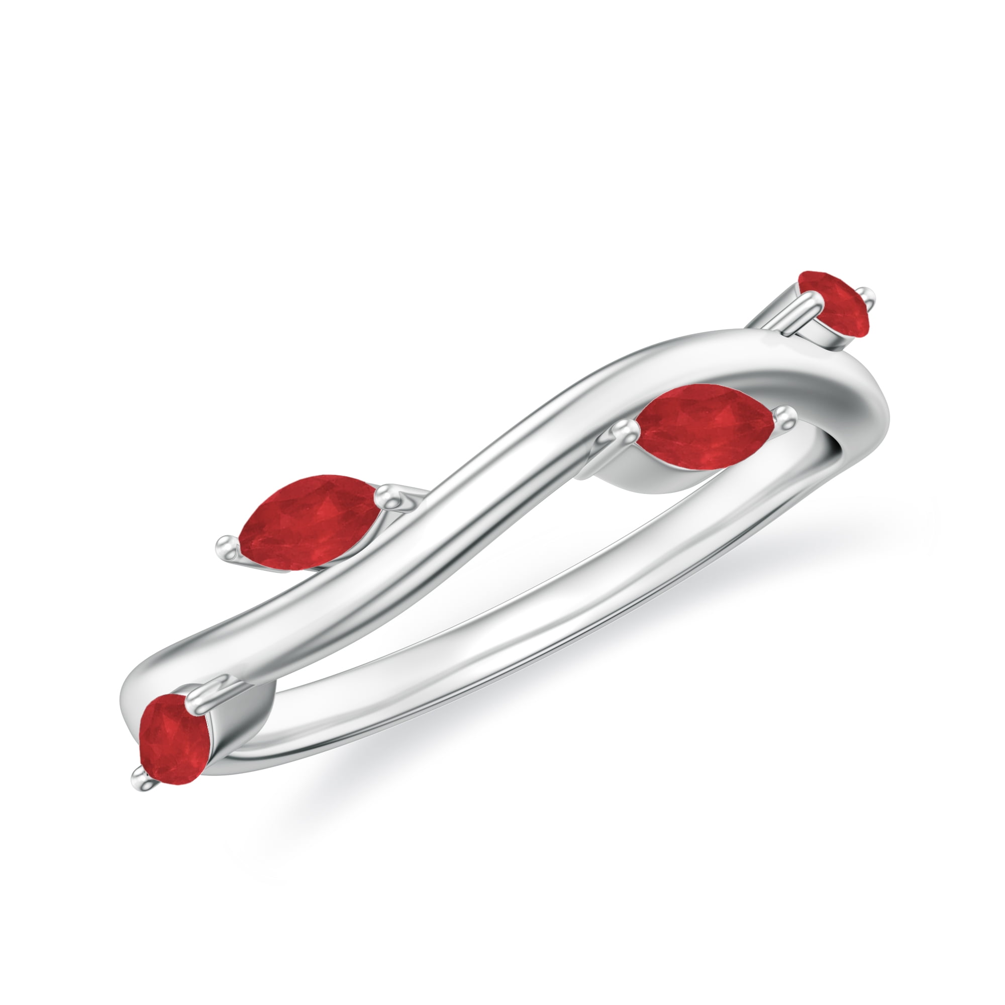 4x2mm Marquise Shaped Ruby Leaf Eternity Band in 925 Sterling Silver/ White Gold Plated Vintage ...