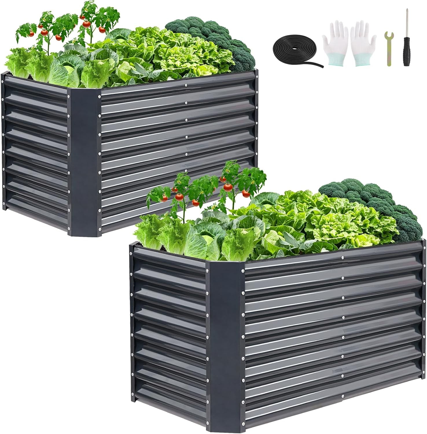 4x2x2ft (2 Pack) Raised Garden Bed - Galvanized Deep Root Planter Boxes ...