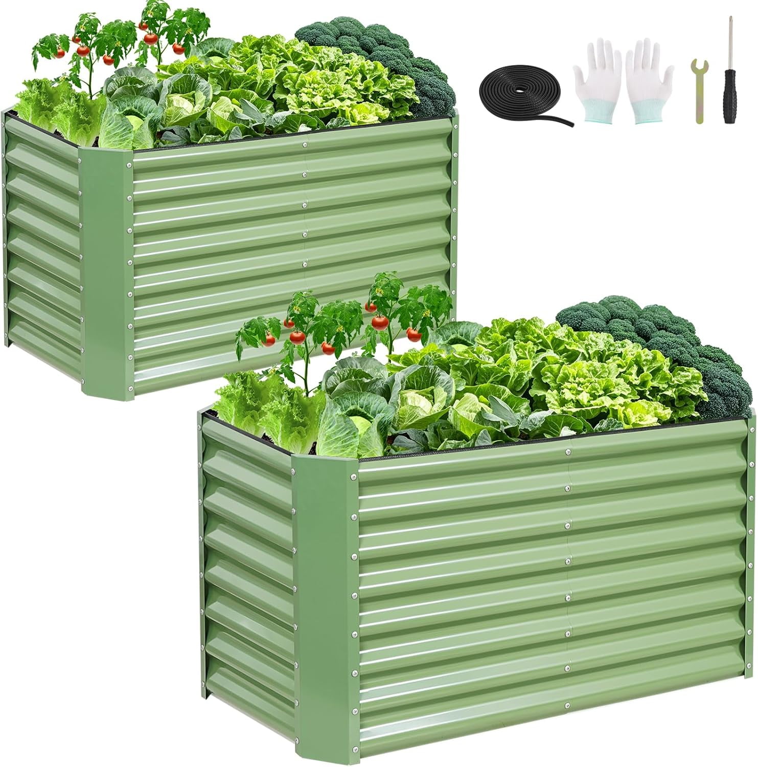 4x2x2ft (2 Pack) Raised Garden Bed - Galvanized Deep Root Planter Boxes ...