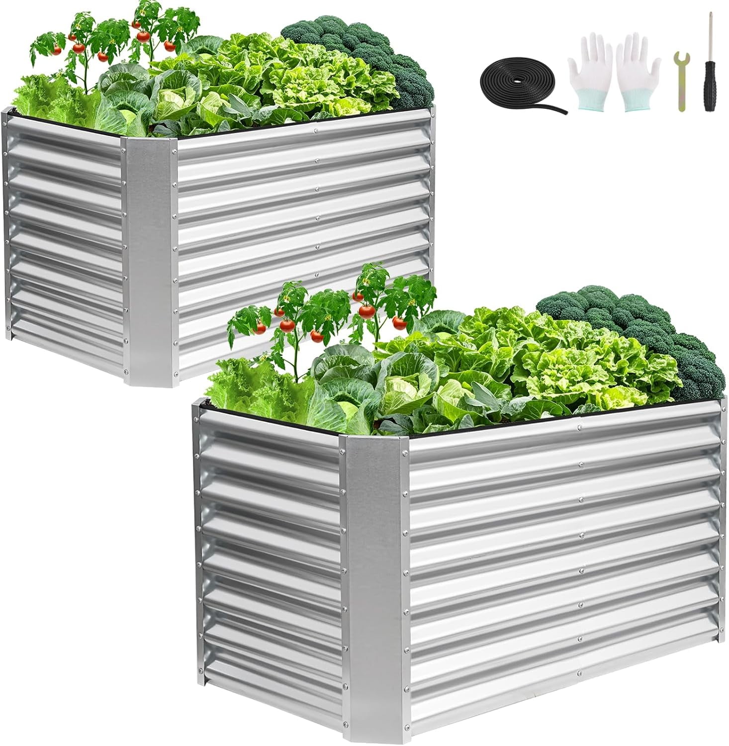 4x2x2ft (2 Pack) Raised Garden Bed - Galvanized Deep Root Planter Boxes ...