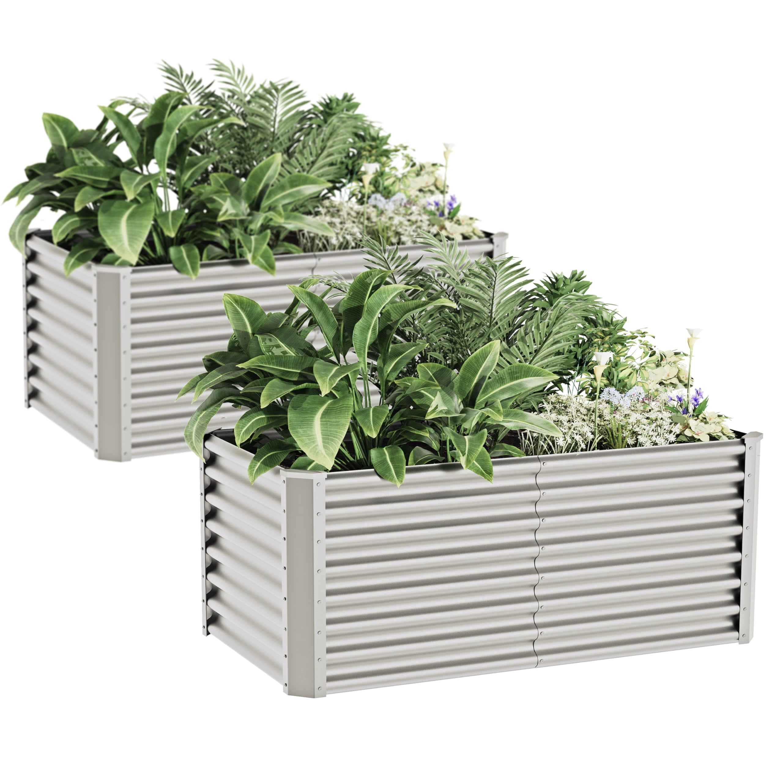 4x2x2ft(2 Pack) Raised Garden Bed Kit Galvanized Planter Boxes Outdoor ...