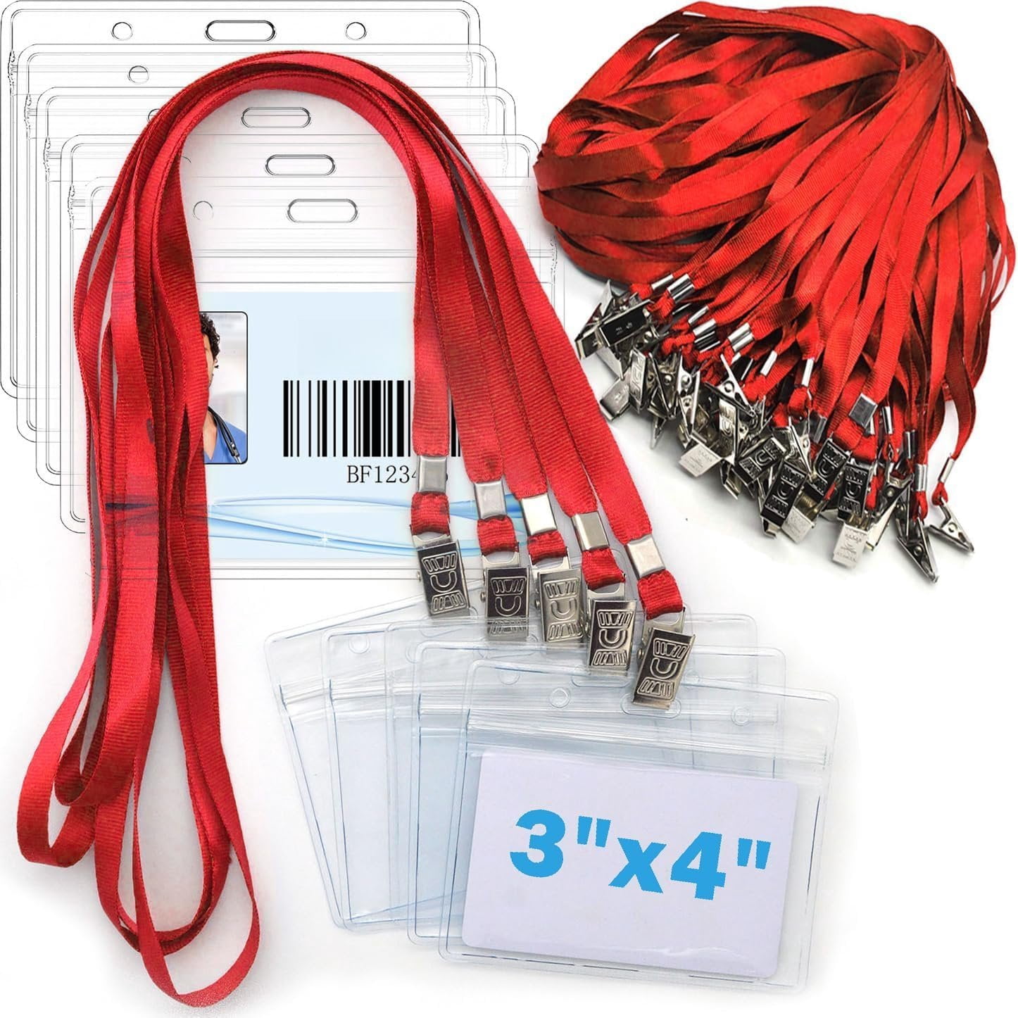 4x3 Name Tags Badge Holder with Lanyard 50 Horizontal ID Badge Holder ...