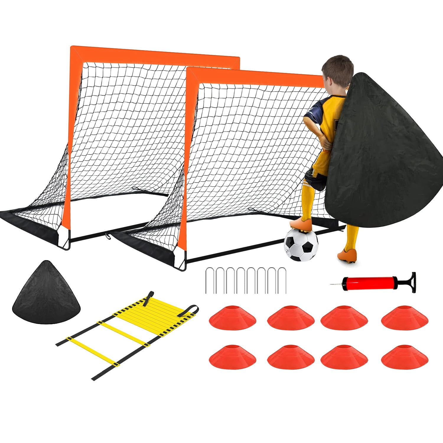 4x3FT Portable Inflatable Soccer Practice Net Kit Foldable Kids Soccer ...