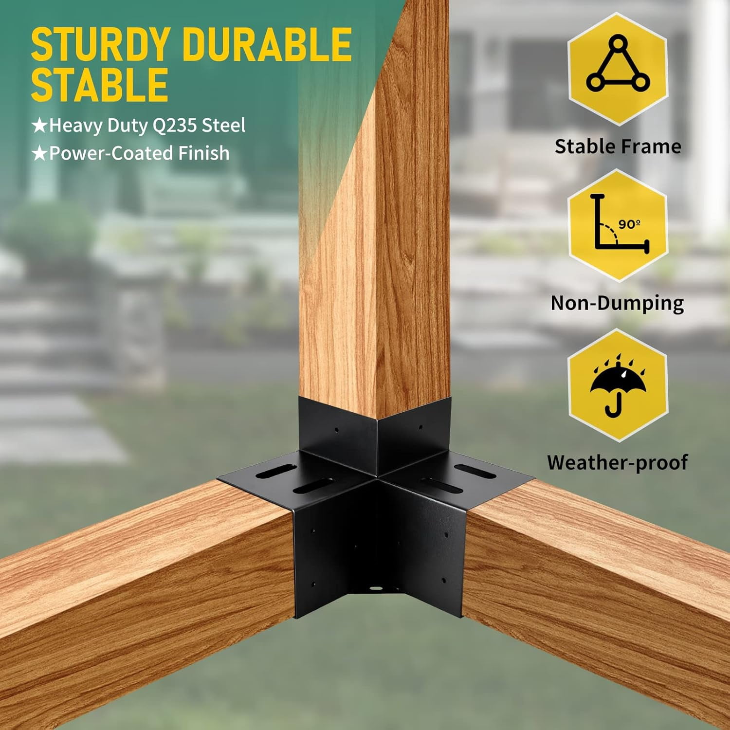 4x4 3-Way Pergola Brackets, 90° Right Angle Corner Extension Bracket ...
