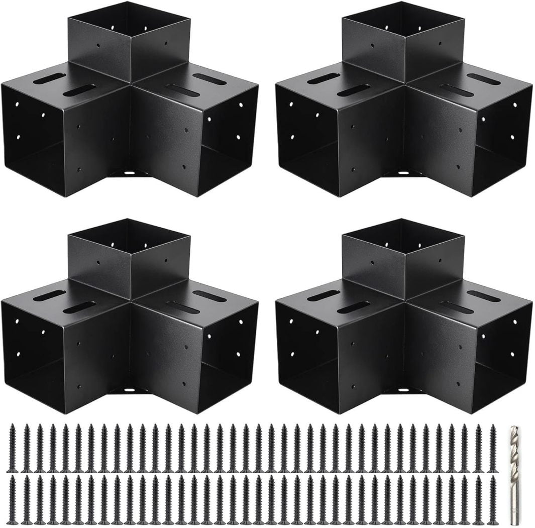 4x4 3-Way Pergola Brackets, 90° Right Angle Corner Extension Bracket ...