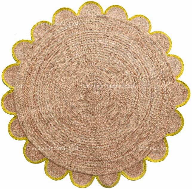 4x4, 5x5, 6x6,feet Natural Jute Scallop Round Rug, Floor Scalloped Edge ...