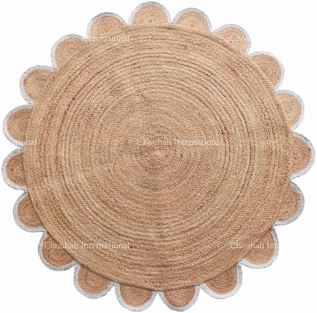 4x4, 5x5, 6x6,feet Natural Jute Scallop Round Rug, Floor Scalloped Edge ...