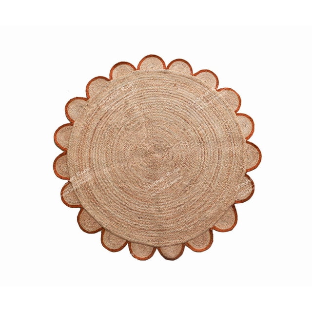 4x4, 5x5, 6x6,feet Natural Jute Scallop Round Rug, Floor Scalloped Edge ...