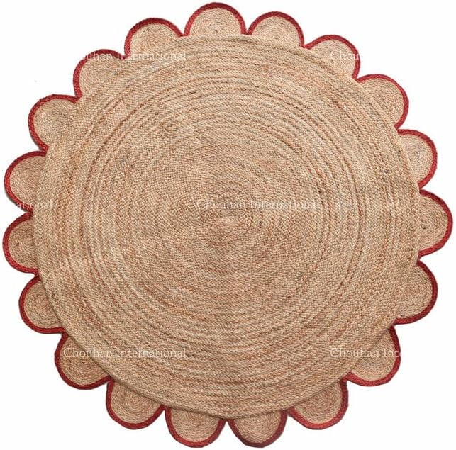 4x4, 5x5, 6x6,feet Natural Jute Scallop Round Rug, Floor Scalloped Edge ...