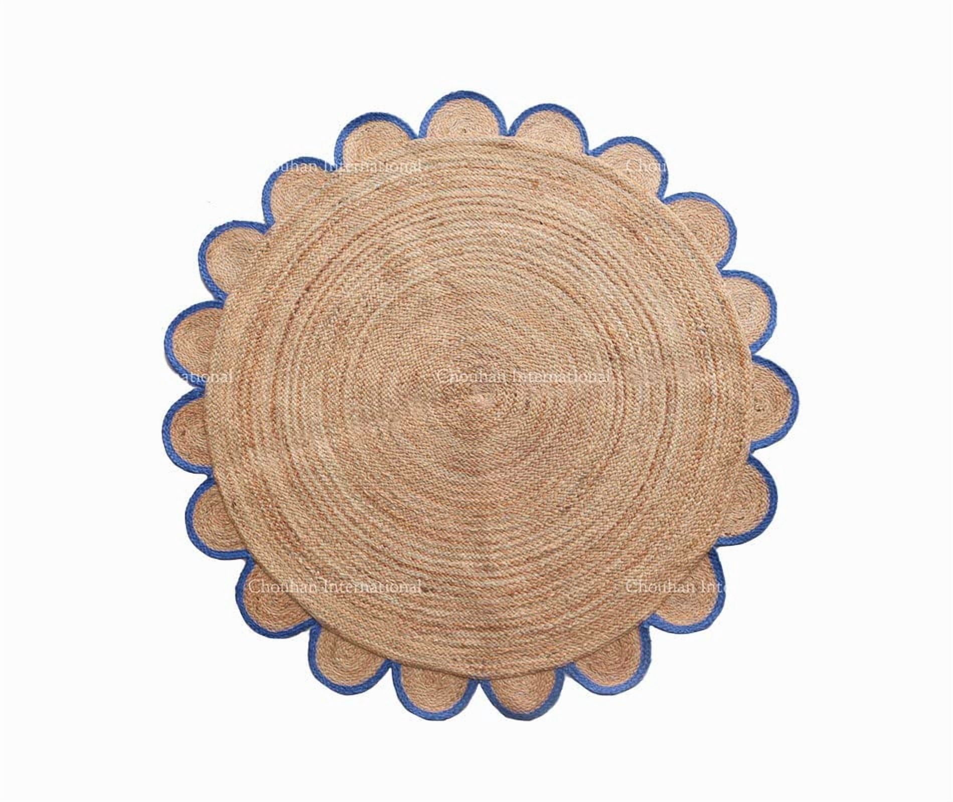 4x4, 5x5, 6x6,feet Natural Jute Scallop Round Rug, Floor Scalloped Edge ...