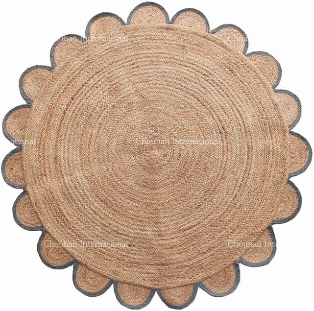 4x4, 5x5, 6x6,feet Natural Jute Scallop Round Rug, Floor Scalloped Edge ...