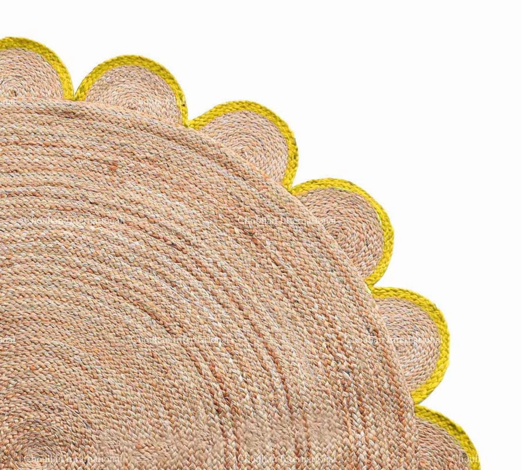 4x4, 5x5, 6x6,feet Natural Jute Scallop Round Rug, Floor Scalloped Edge ...