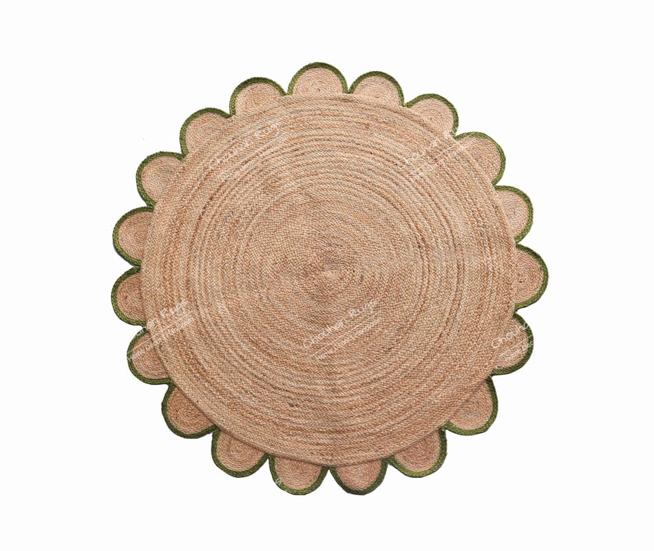 4x4, 5x5, 6x6,feet Natural Jute Scallop Round Rug, Floor Scalloped Edge ...