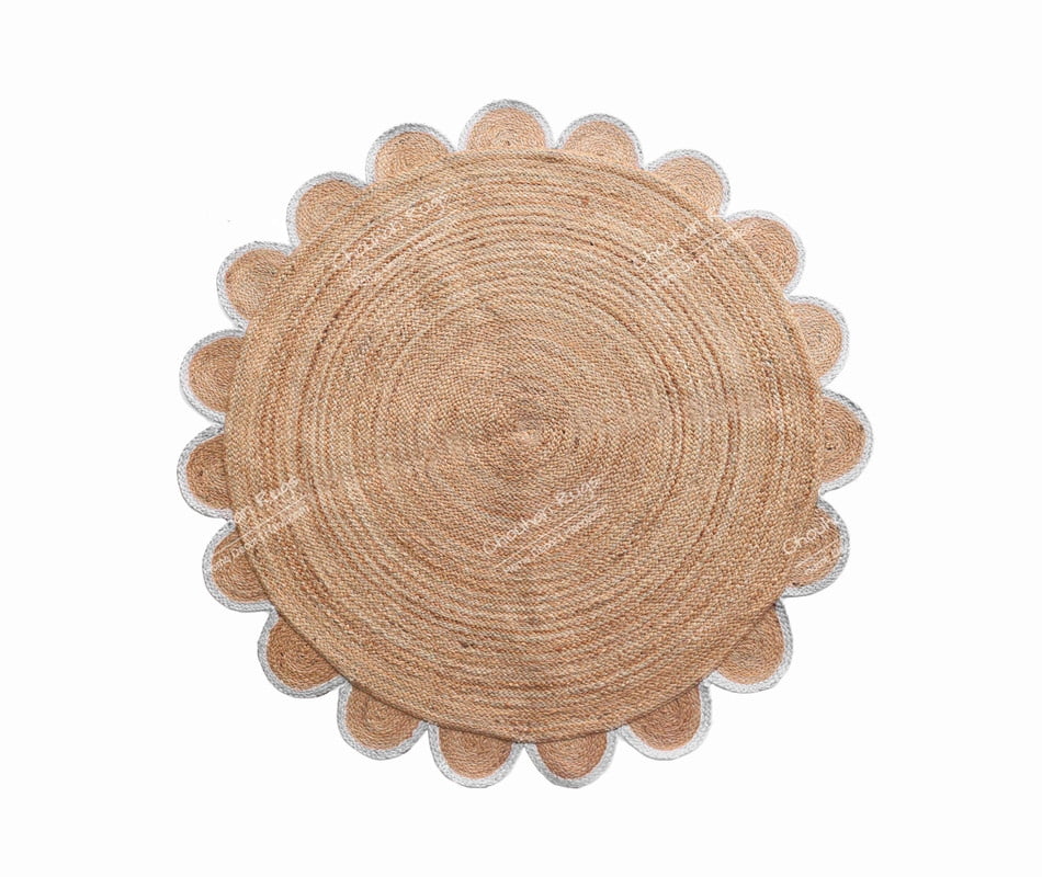 4x4, 5x5, 6x6,feet Natural Jute Scallop Round Rug, Floor Scalloped Edge ...