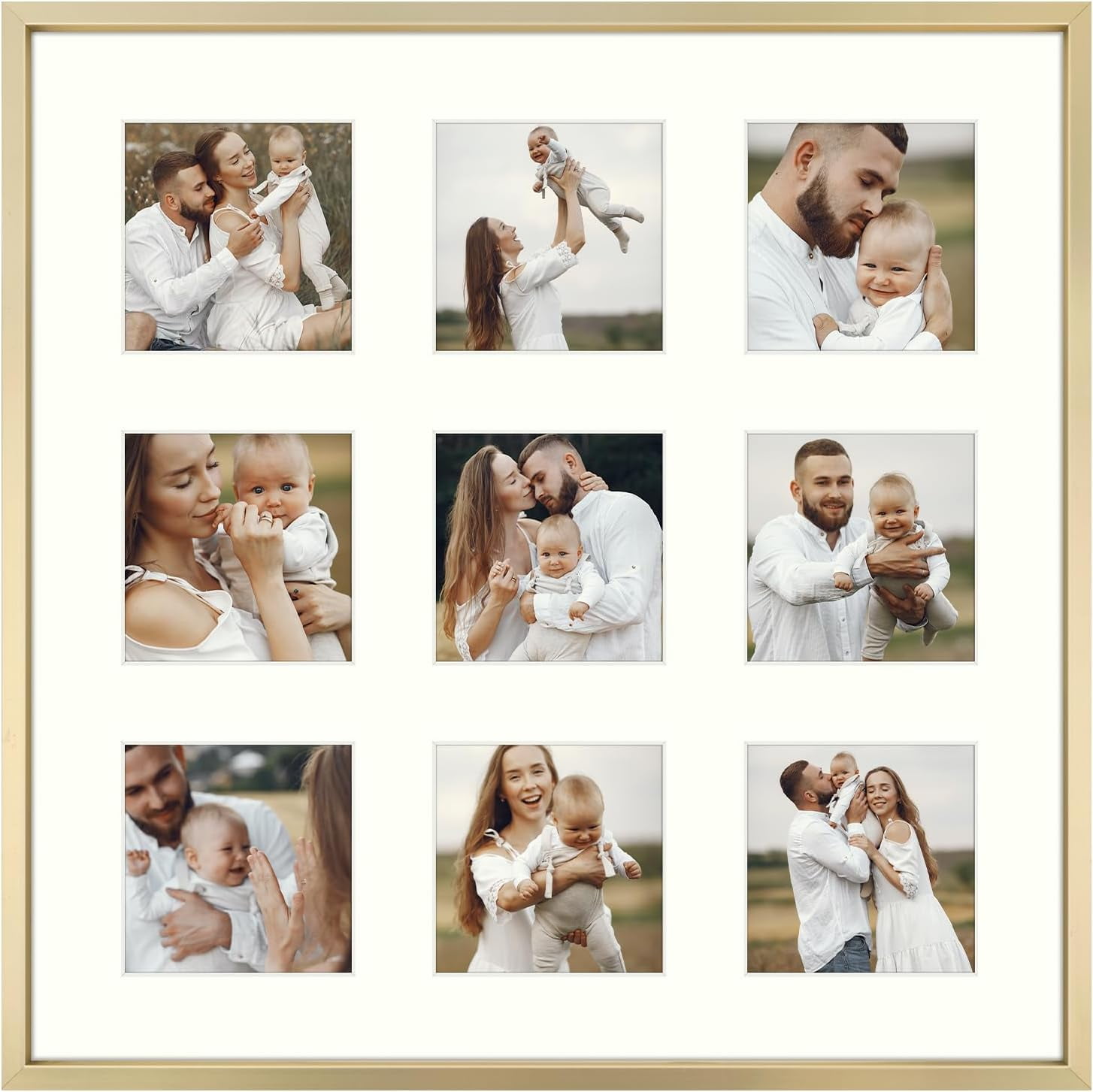 4x4 Aluminum Collage Frame, Displays 4 X 4 Pictures with 9 Openings Mat ...