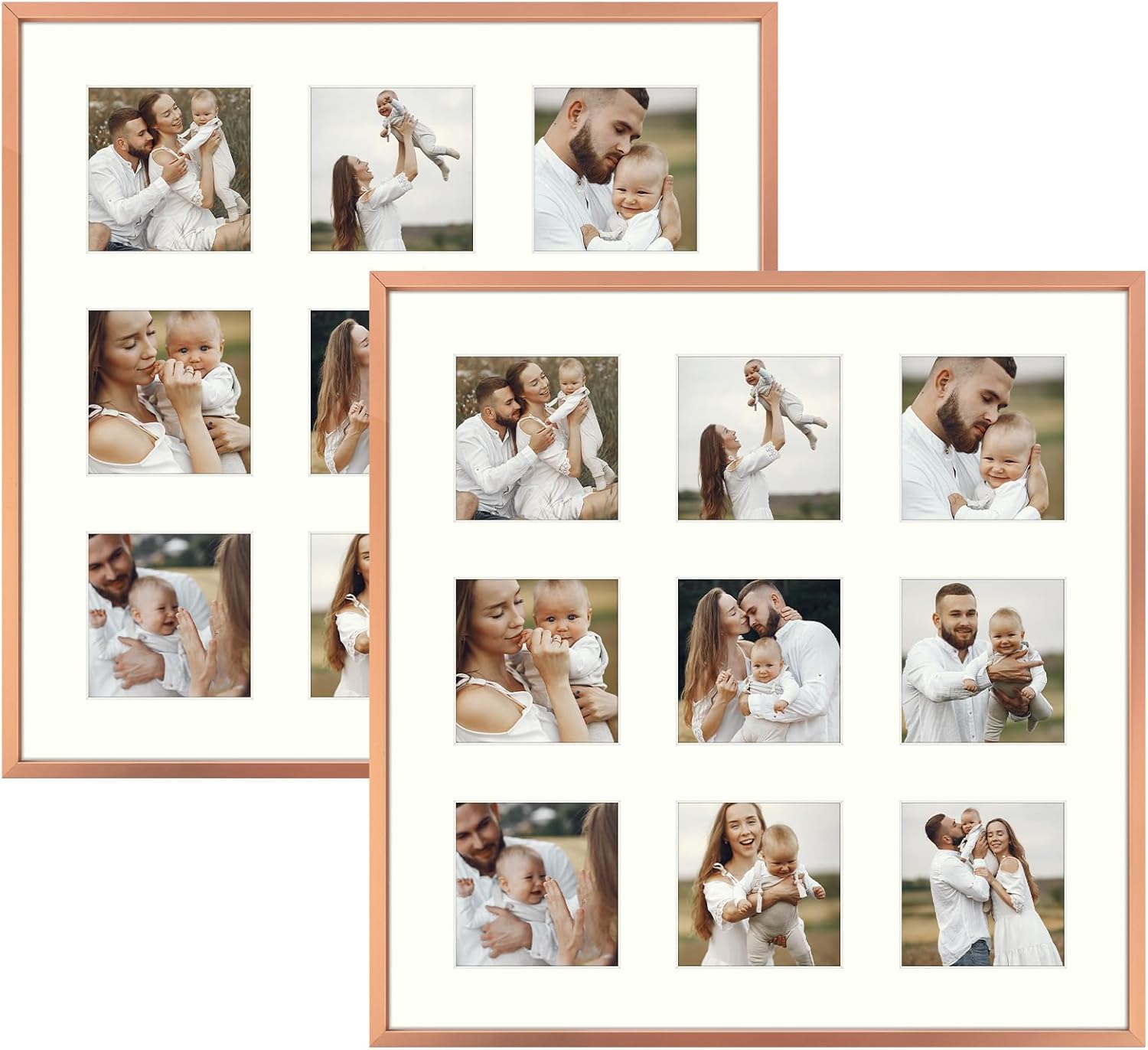 4x4 Aluminum Collage Frame, Displays 4 X 4 Pictures with 9 Openings Mat ...