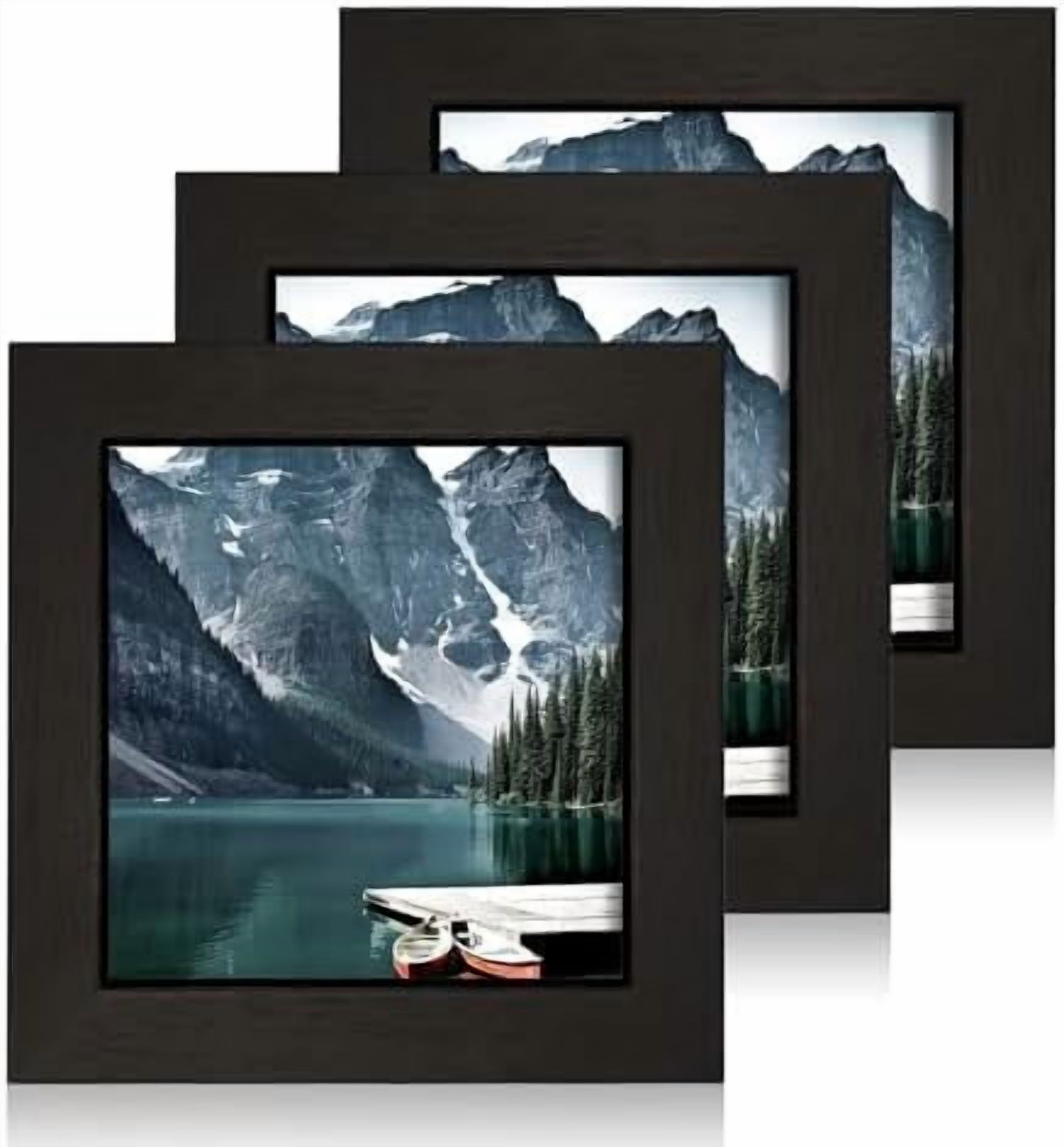 4x4 Black Picture Frames set of 3, Made of Wooden and Real Glass Small ...