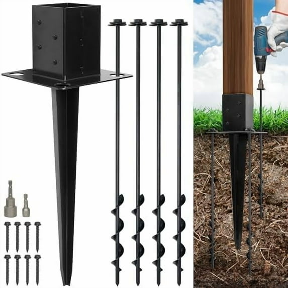 4x4 Fence Post Anchor Ground Spike 24” Length with Ground Anchors Screw ...