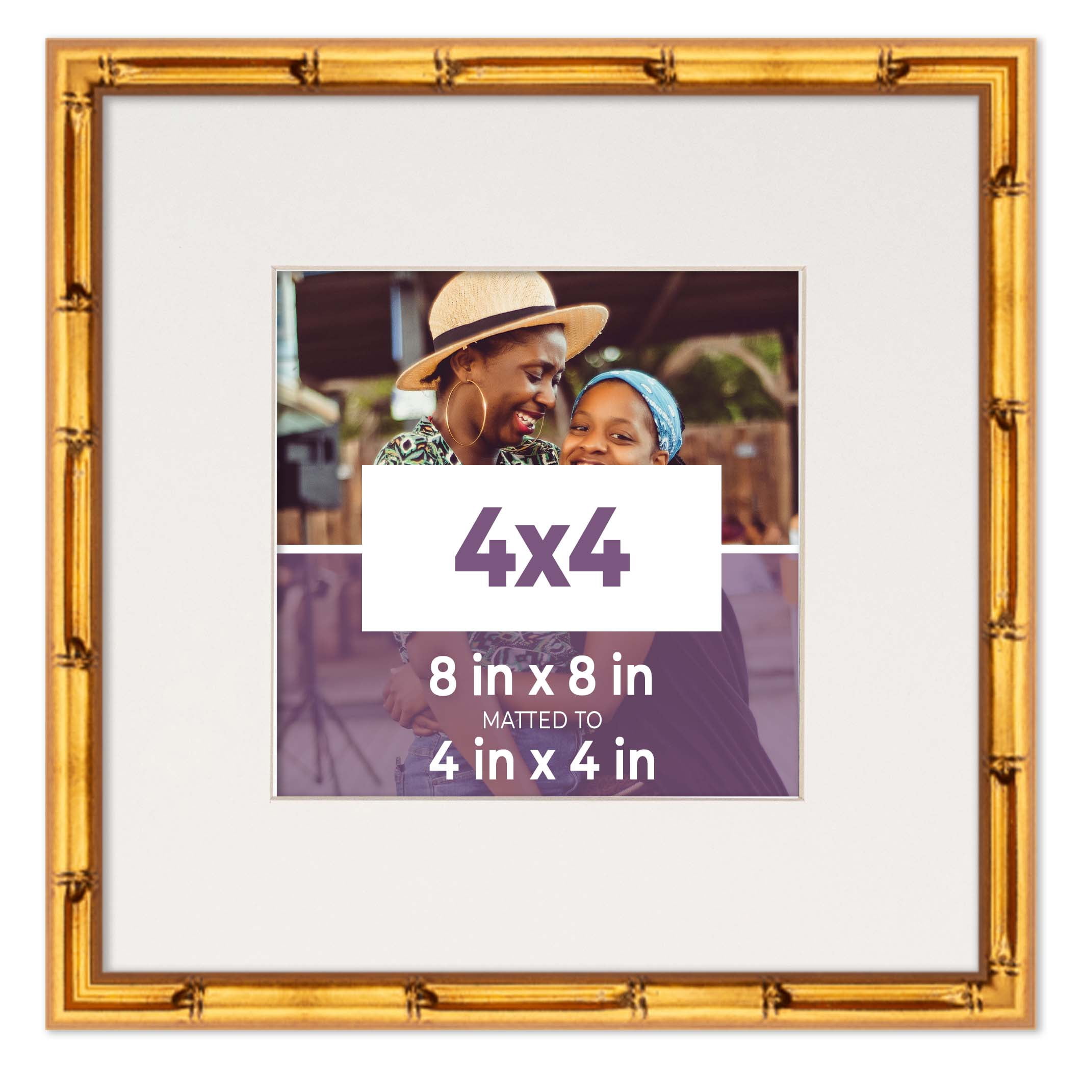 4x4 Frame Gold Bamboo With White Picture Mat For 4x4 Photo - Gold ...